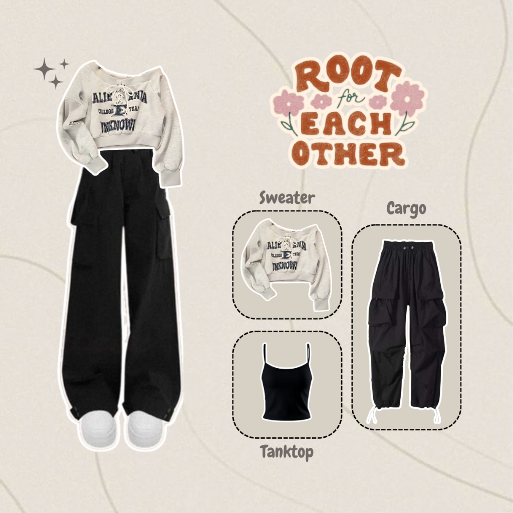 Jual One Set Korean Style 3in1 | Sweater Calie Wanita + Celana Cargo + Tanktop| - KA135 | Shopee ...