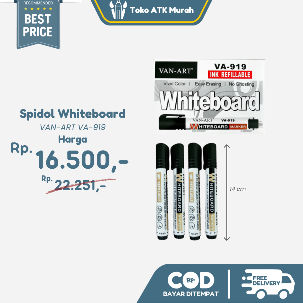 Jual 1 PAK Spidol Whiteboard VA-919 Bisa Dihapus Spidol Papan Tulis 10 ...
