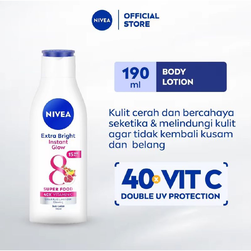 Jual NIVEA Body Lotion Extra Bright Instant Glow SPF15 190ml ...