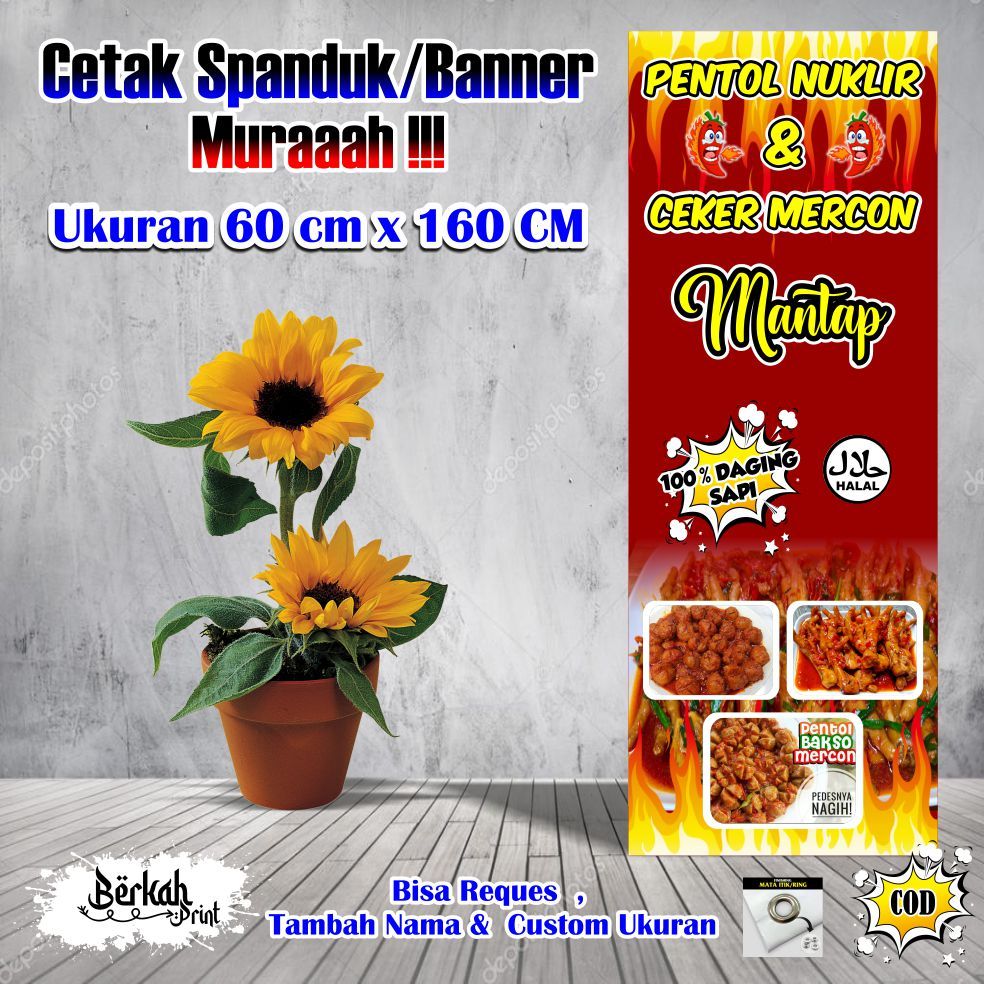 Jual Spanduk Banner Pentol Mercon & Ceker Mercon Ukuran 60 cm x 160 cm ...