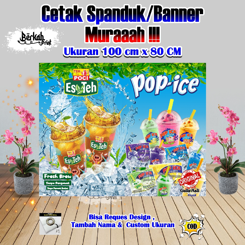 Jual Spanduk Banner Es Teh Poci & Pop Ice Ukuran 100 cm x 80 cm | Shopee Indonesia