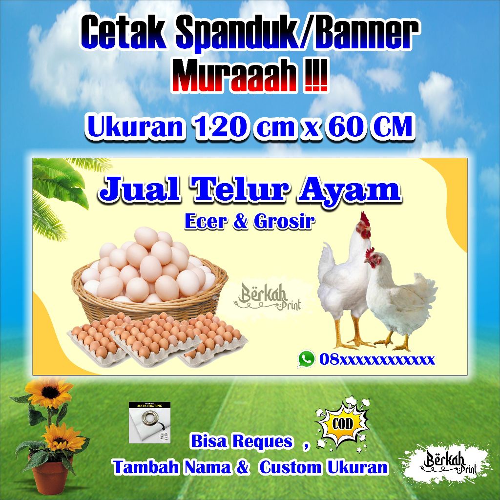 Jual Spanduk Banner Jual Telur Ukuran 120 cm x 60 cm | Shopee Indonesia