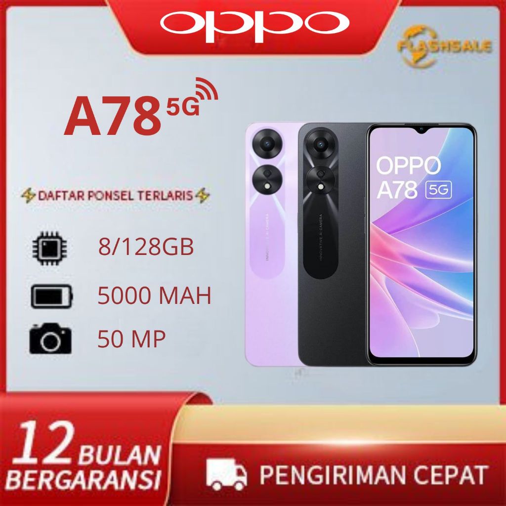 Jual Hp Oppo A78 Ram 8/128gb & 8/256gb 5G FastCharging 5000 mAh FREE TG Garansi 12 Bulan ...