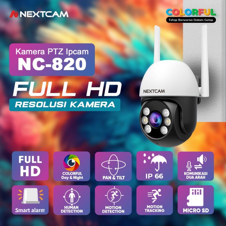Jual Nextcam kamera cctv AI ip camera cctv ptz outdoor FullHD ip66 camera colorful tetap warna ...