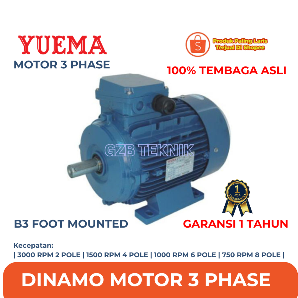 Jual Dinamo Motor 3 Phase Yuema SA 11 kW / 15 HP | 3000 RPM, 1500 RPM, 1000 RPM, 750 RPM | 380V ...