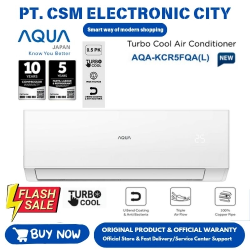 Jual AC AQUA JAPAN AQA-KCR5FQAL 0.5 PK 360 WATT BTU 5.000 TURBO COOLING R32 [GARANSI RESMI ...