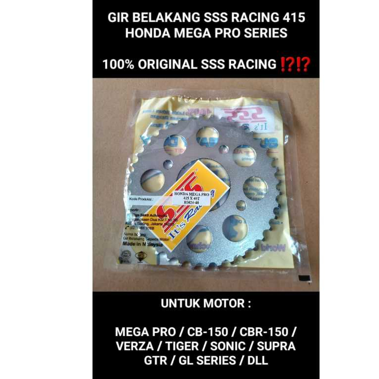 Jual GEAR / GIR BELAKANG SSS RACING 415 UKURAN LENGKAP MEGA PRO SERIES UNTUK MOTOR CB-150 / CBR ...
