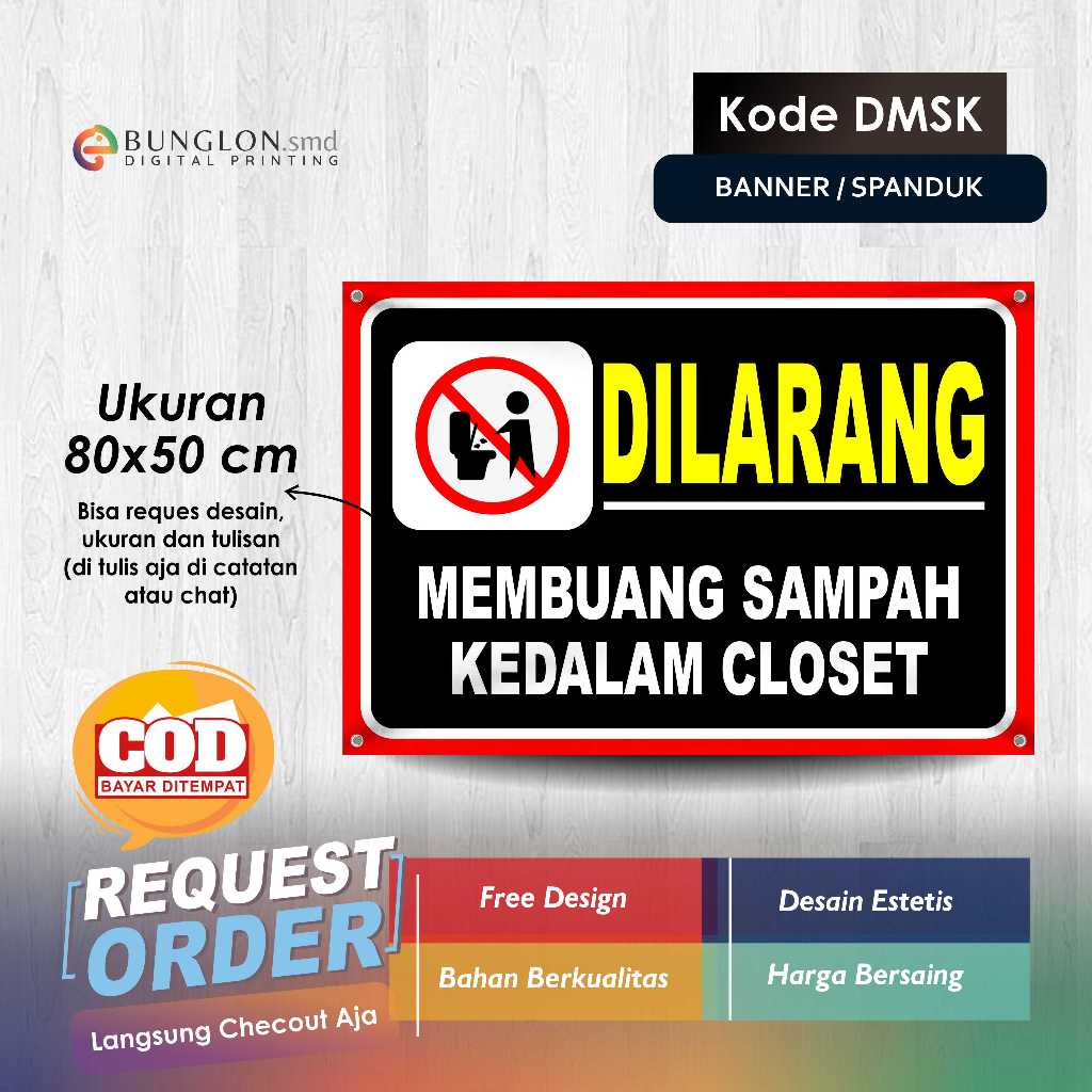 Jual SPANDUK BANNER DI LARANG MEMBUANG SMAPAH KEDALAM TOILET KODE DMSK ...