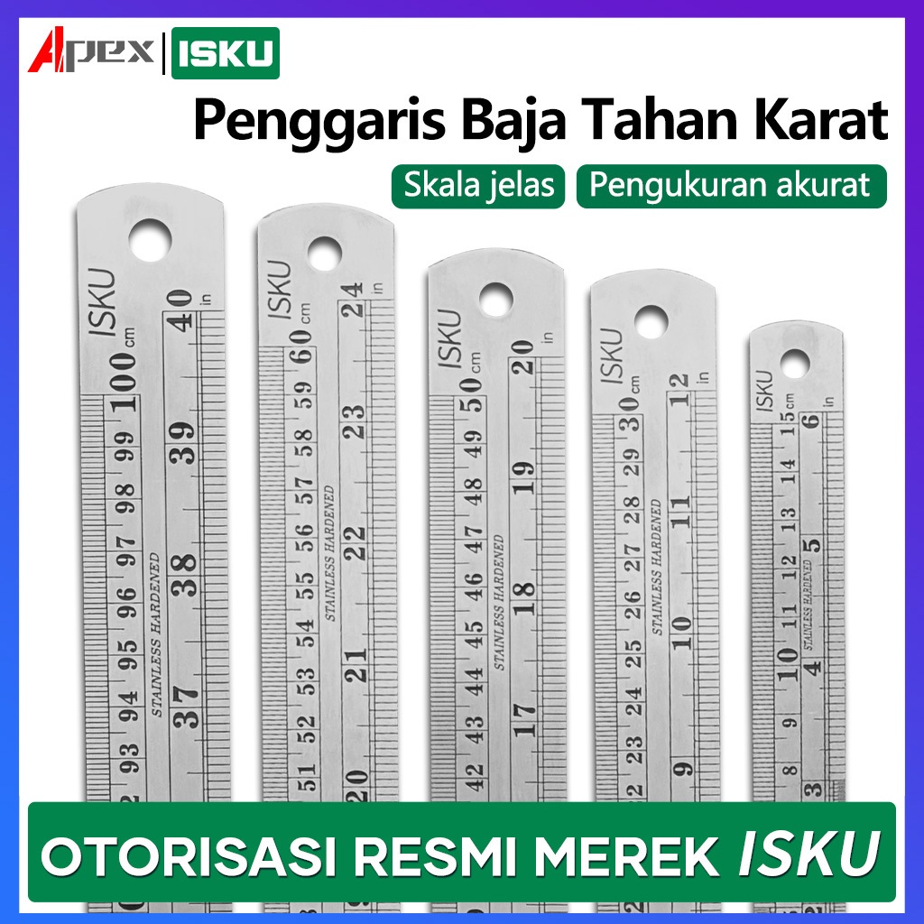 Jual ISKU penggaris baja ukuran 15 30 50 60 100 cm penggaris presisi tinggi untuk pengukuran ...
