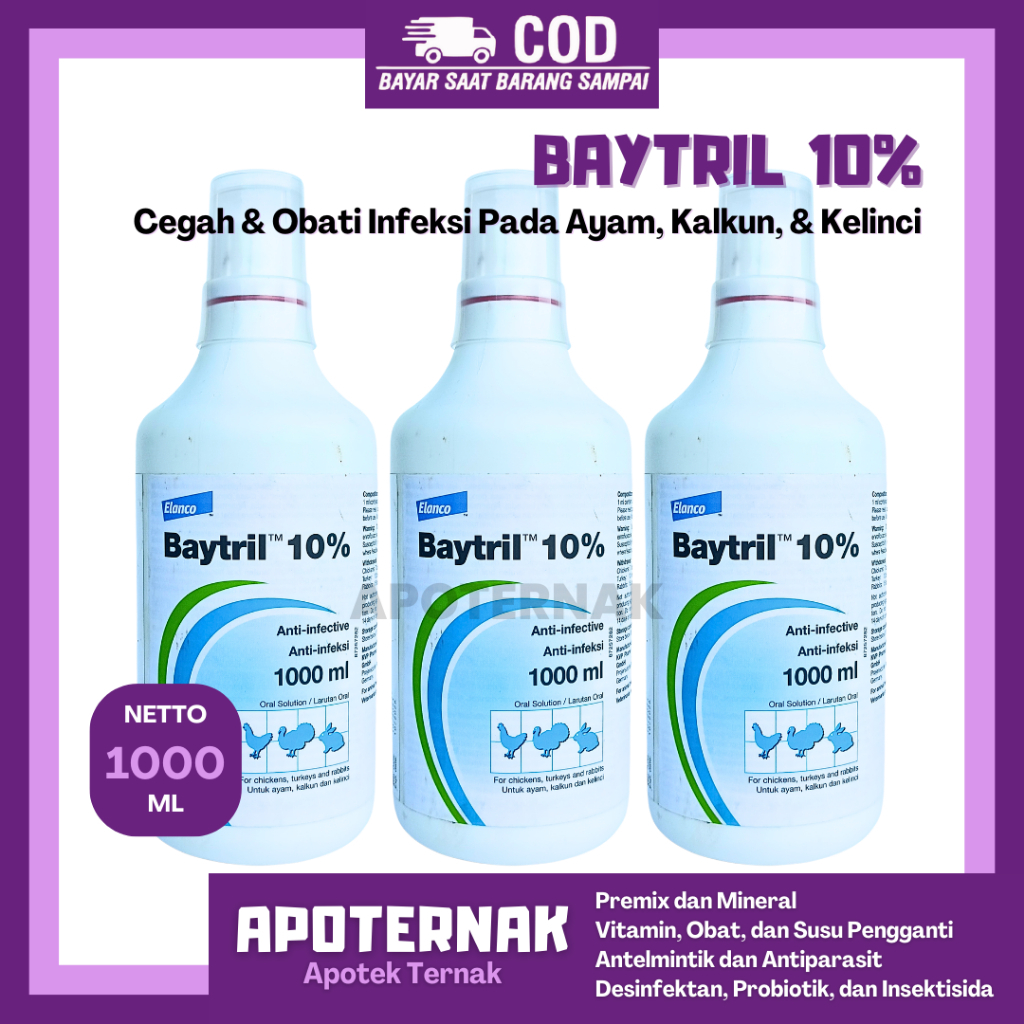 Jual BAYTRIL 10% 1 Liter - Enrofloxacine Bayer Obat CRD Snot Coriza ...