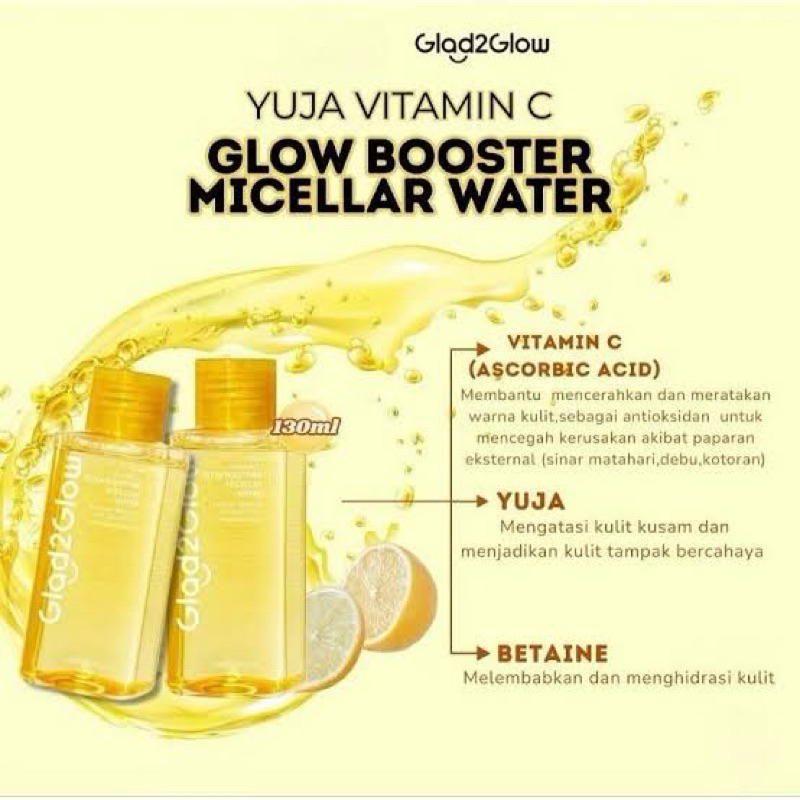 Jual Glad2Glow Yuja Vit C Glow Boosting Micellar Water 130ml | Shopee ...