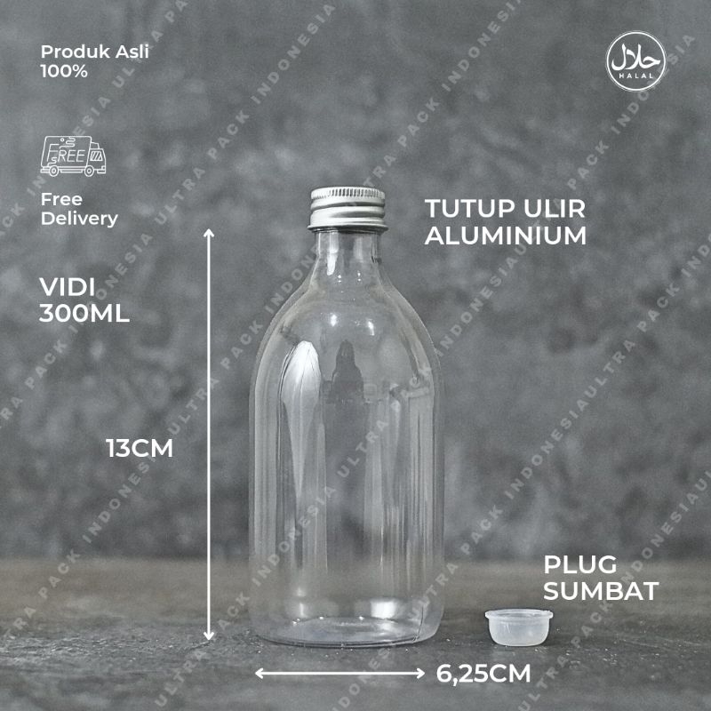 Jual BOTOL PET VIDI 300ML CLEAR + TUTUP ULIR ALUMINIUM + PLUG SUMBAT ...