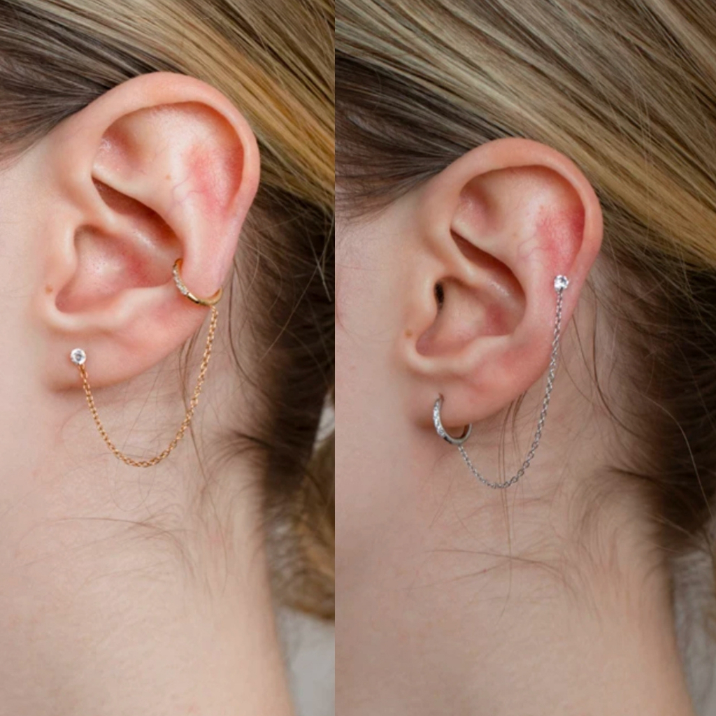 Jual Anting Piercing Rantai Helix, Lobe, Upper Lobe 1Pcs Utk 2 Lobang ...