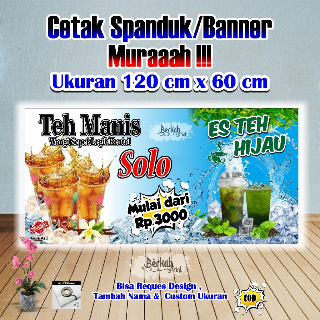 Jual Spanduk Banner Es Teh Hijau & Es Teh Solo Ukuran 120 cm x 60 cm ...