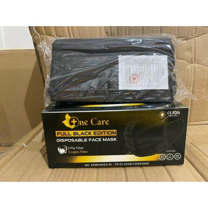 Jual Masker Earloop One Care HItam Emboss Tebal 1 Box Isi 50 Pcs ...