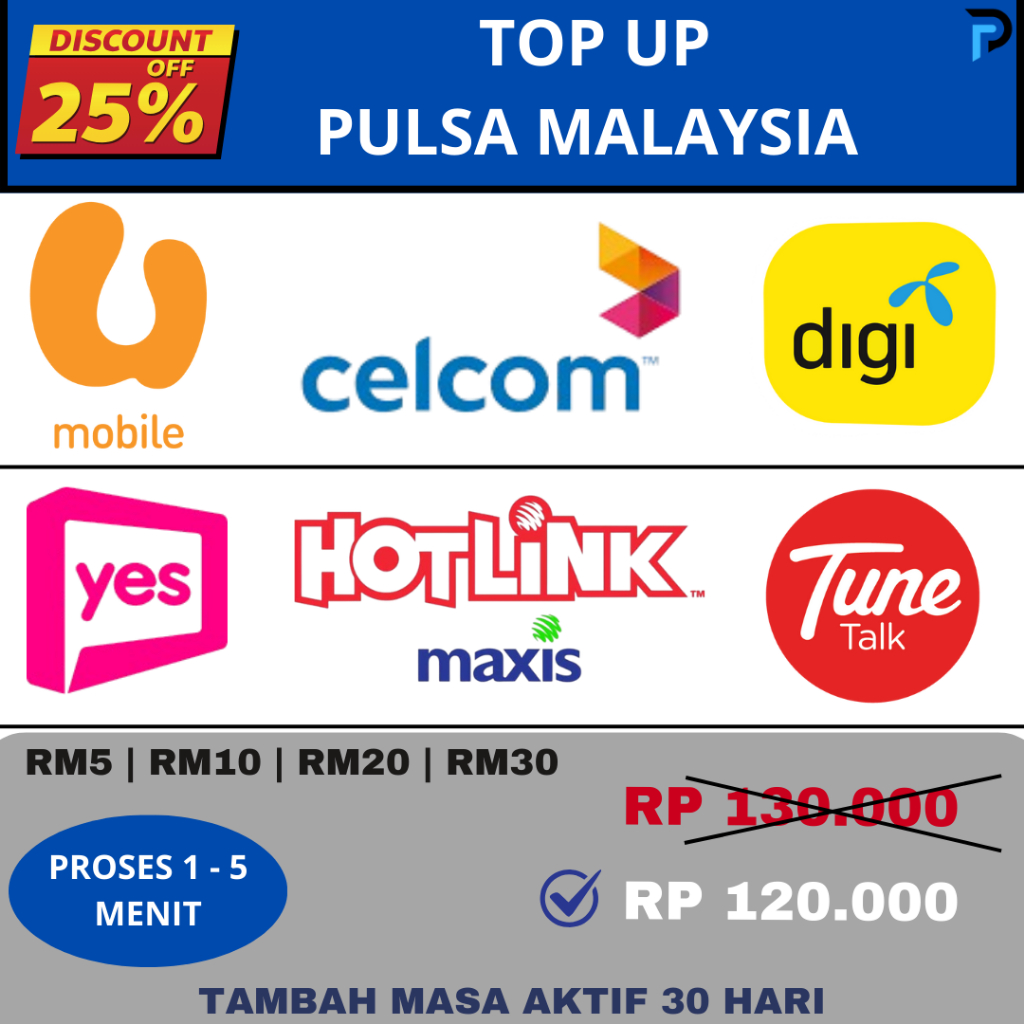 Jual Topup Pulsa Malaysia Hotlink Maxis Celcom Digi Umobile RM5 RM10 RM20 RM25 RM30 | Shopee ...