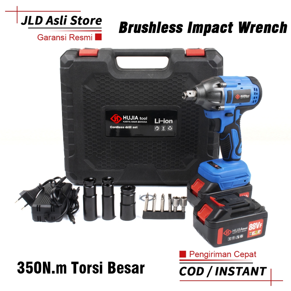 Jual HUJIA Impact Wrench Cordless 350n.M Impact Baterai 88vf Brushless ...