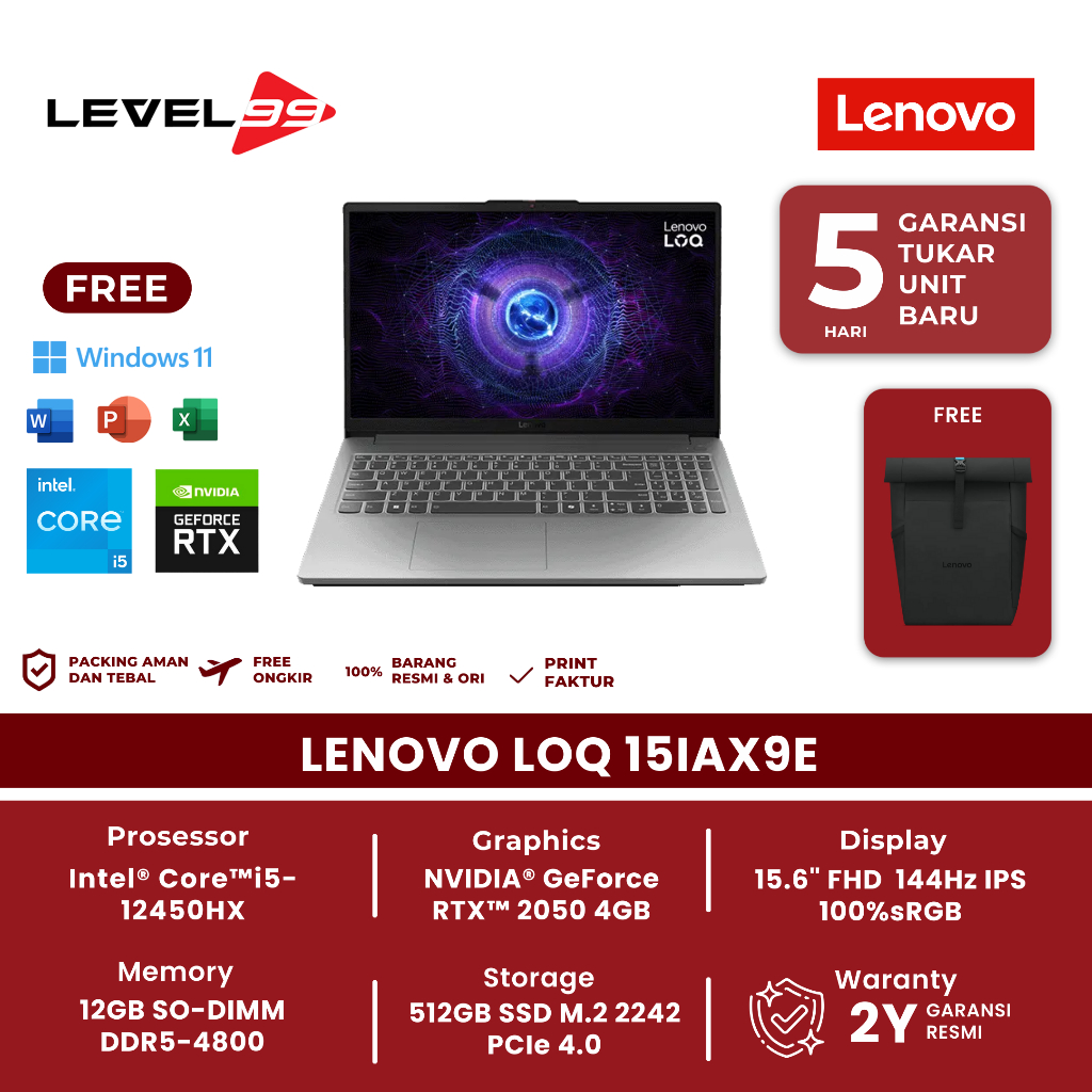 Jual Laptop Lenovo Loq 15Iax9E-2Qid I5-12450Hx 12/512Gb Rtx2050 15'6 ...