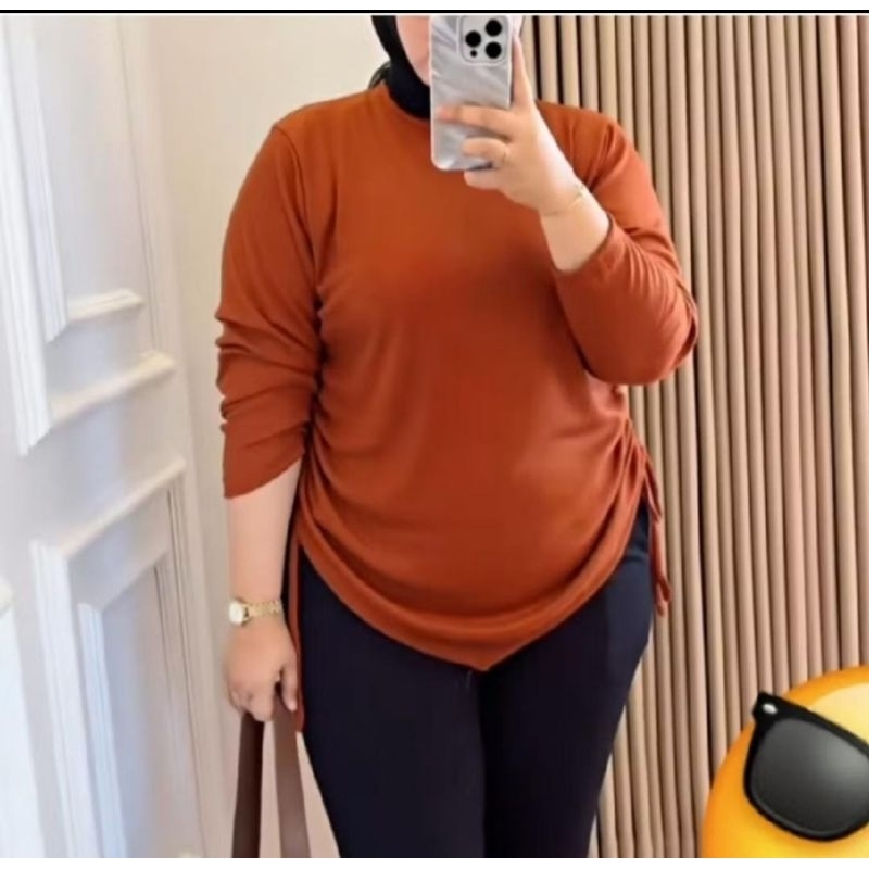 Jual Crop serut samping kiri kanan ukuran JUMBO tali top knit korea ...