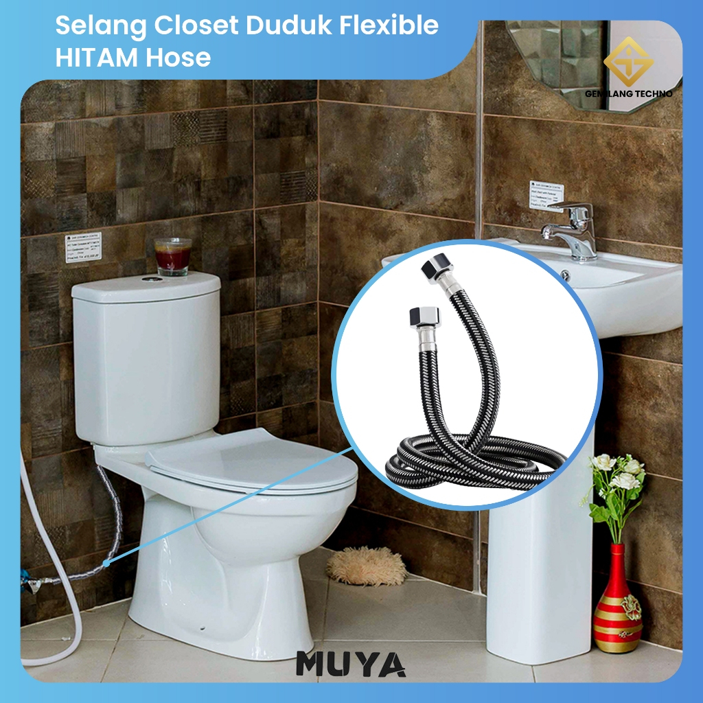 Jual Selang Closet Duduk Flexible Hitam – Hose Fleksibel 30cm 40cm 50cm ...