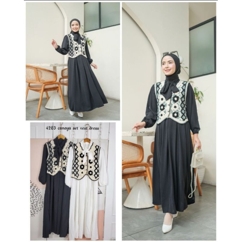 Jual gea dress gamis vest gamis korean style gamis lebaran 2025 ...