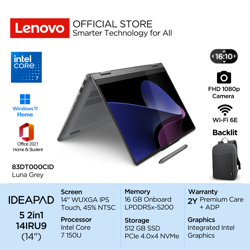 Jual Lenovo IdeaPad 5i 2in1 14IRU9 Intel Core 7 150U Win11 16GB 512GB SSD 14" WUXGA IPS 300nits ...