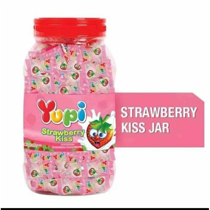 Jual Permen Yupi Strawberry Kiss Bolicious 300gr toples tabur gula pink ...