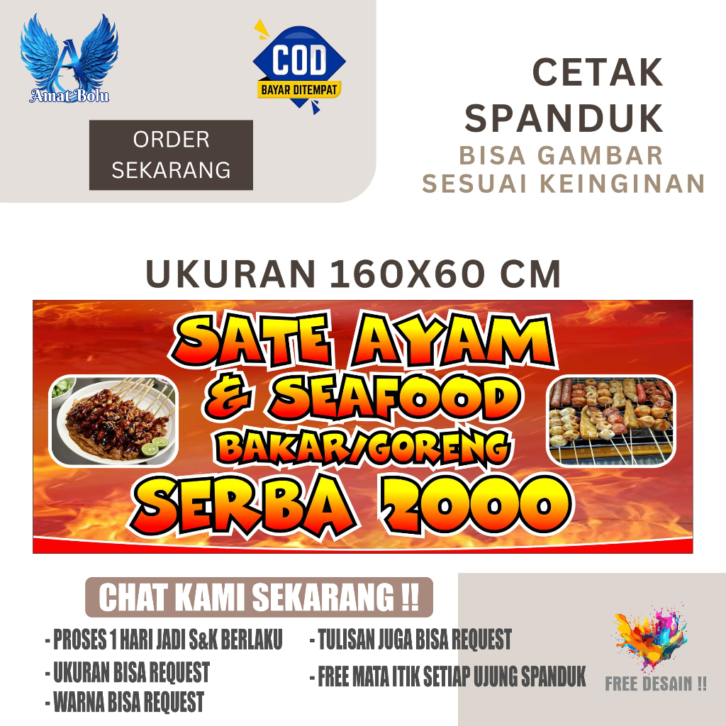 Jual Cetak Spanduk Banner SATE AYAM SEAFOOD Costom Desain | Shopee ...