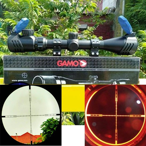 Jual Teleskop Senapan Angin Gamo Reticle HK 3-9x40 RGB Tutup Flip Biru ...