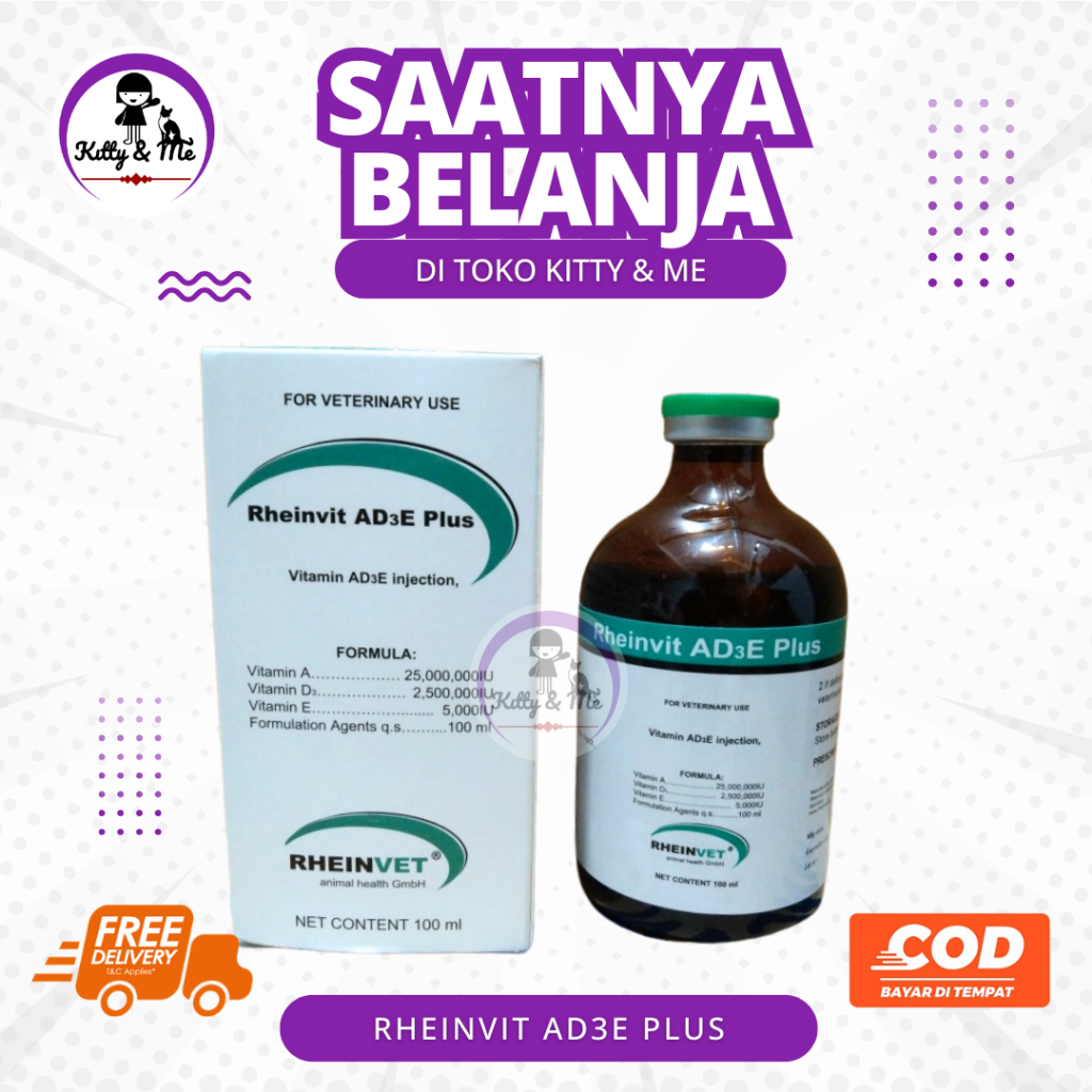 Jual Rheinvit AD3E Plus Vitamin Obat Ternak Memperbaiki Kondisi & Produkstifitas Hewan Ternak ...