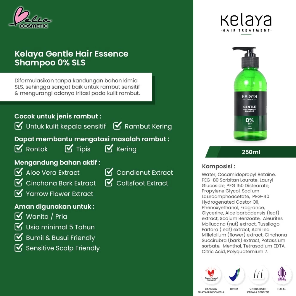 Jual BELIA Kelaya Gentle Hair Essence Shampoo Non SLS 250ml - Shampo ...