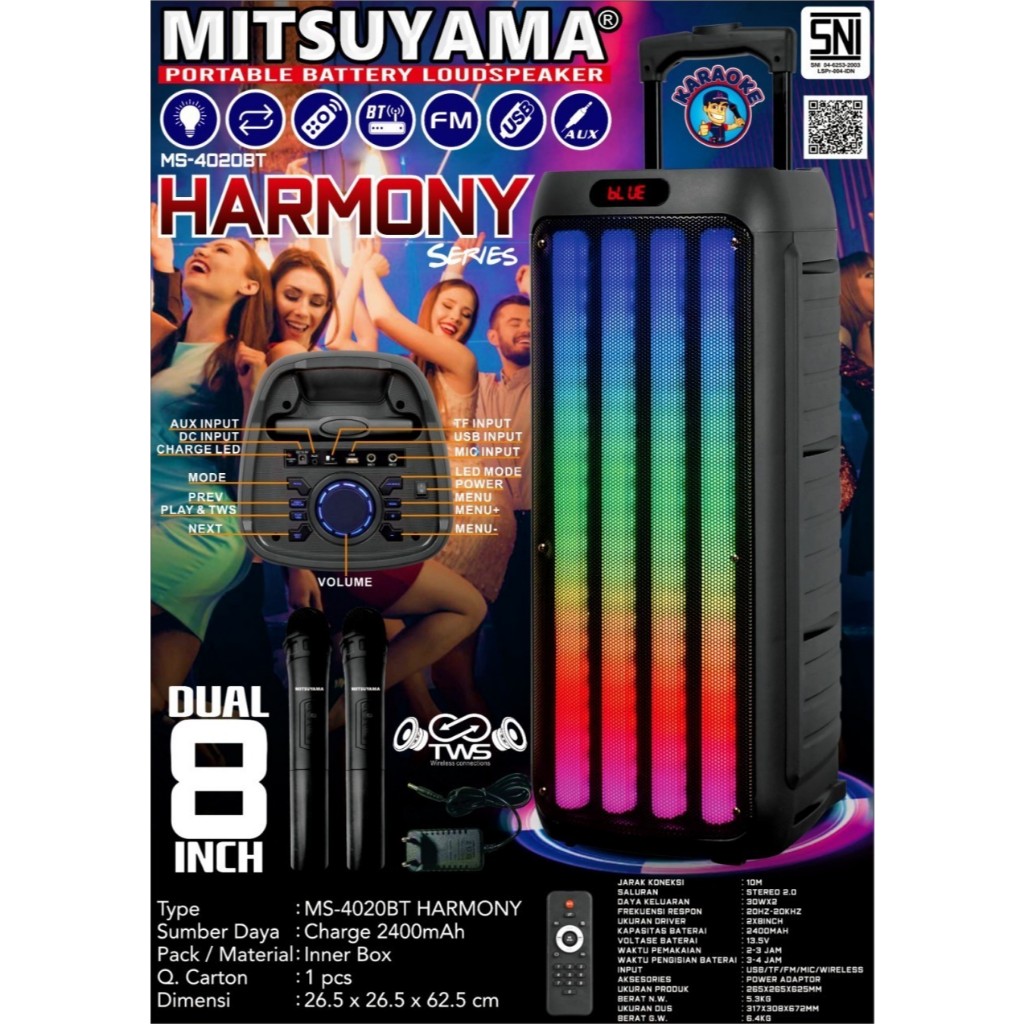 Jual Speaker Bluetooth Mitsuyama 8 Inch Free Microphone MS-4020BT Harmony Series MP3 Player USB ...