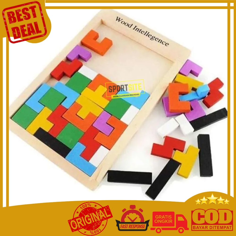 Jual Wood Intelligence Tetris Tangram Kayu Blok Balok Susun Mainan ...