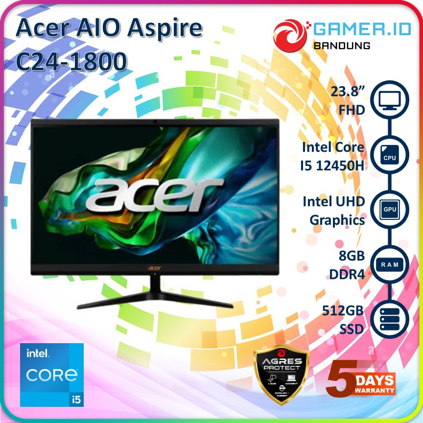 Jual ACER AIO ASPIRE C24-1800 I5 12450H 8GB 512GB 23.8" FHD | Shopee ...