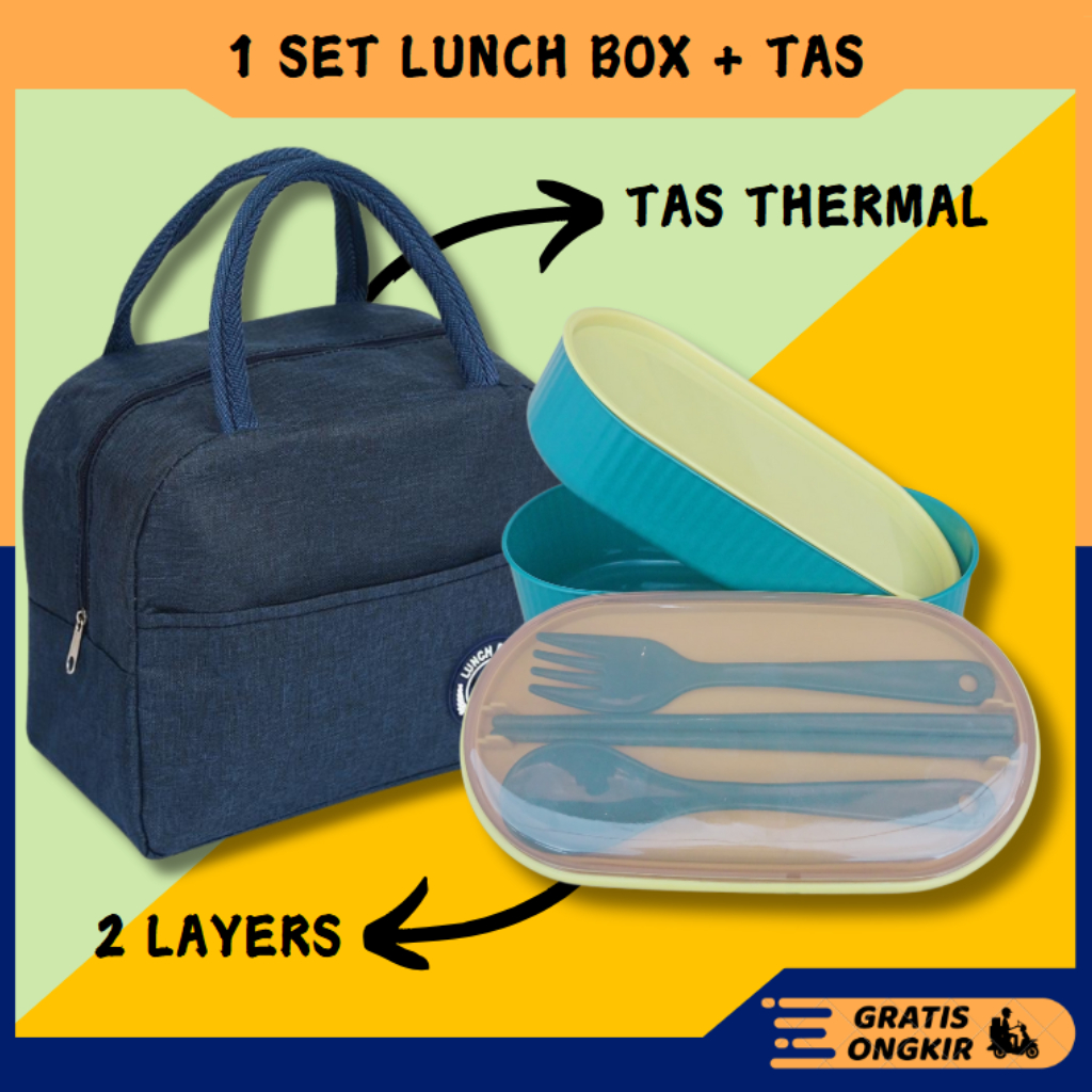 Jual 1 SET (TAS LUNCH BOX THERMAL + LUNCH BOX 700 ML) TAS LUNCH BOX ...