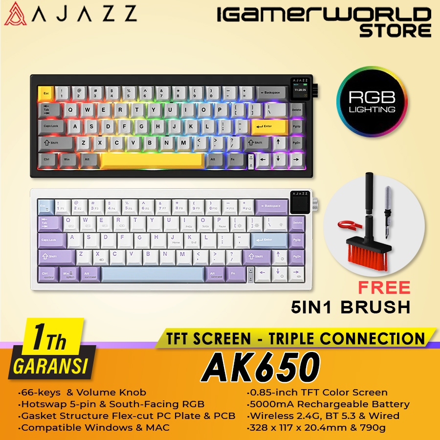 Jual Ajazz AK650 PRO 65% Triple Connection RGB Mechanical Gaming Keyboard | Shopee Indonesia