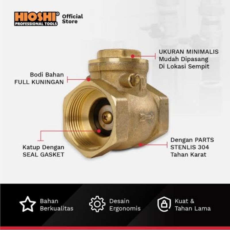 Jual CHECK VALVE HIOSHI 1/2" INCH FUEL KUNINGAN TABOK HIOSHI( BODY ...
