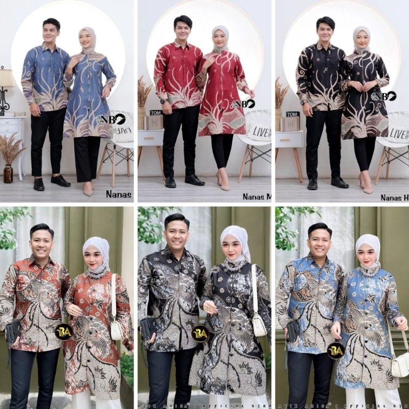 Jual Batik Tunik Couple Modern Set Pakaian Couple Kemeja Batik Pria Panjang Atasan Batik Couple ...