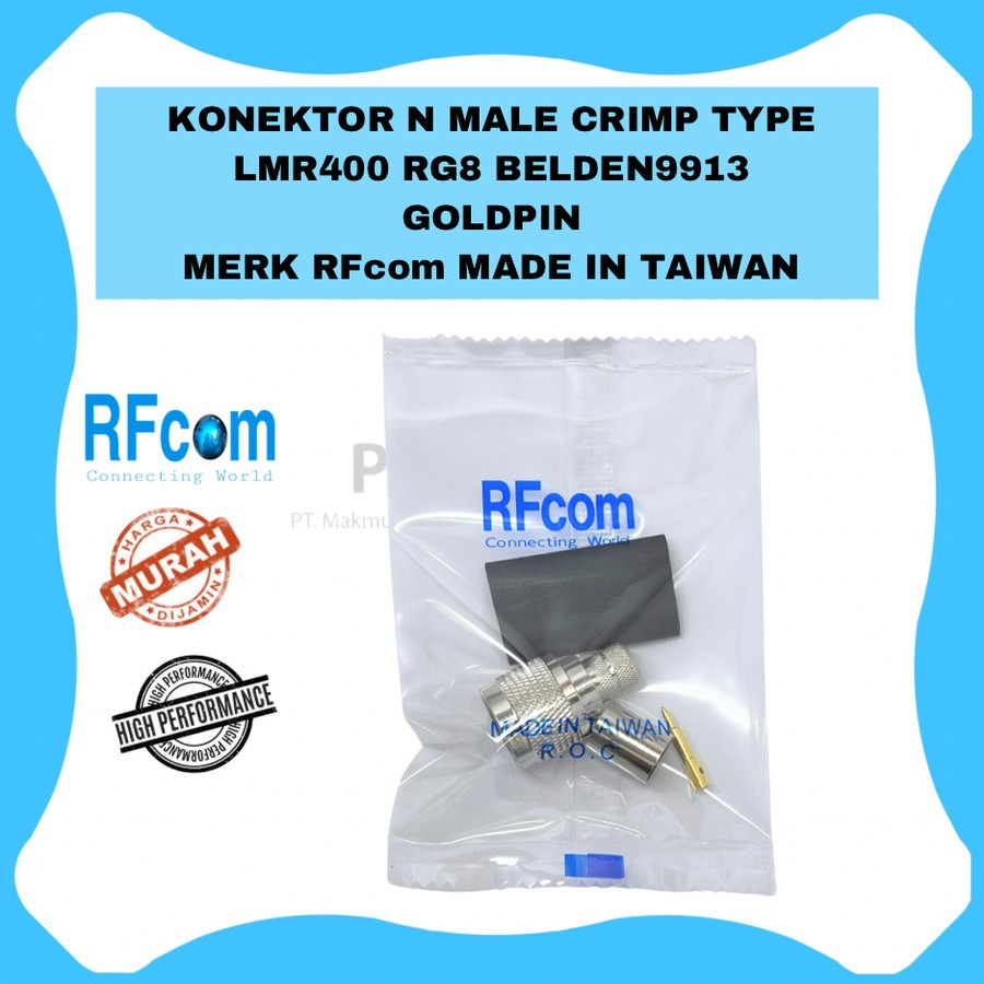 Jual Konektor N Male Crimp LMR400 RG8 BELDEN9913 Gold Pin Merk RFcom ...