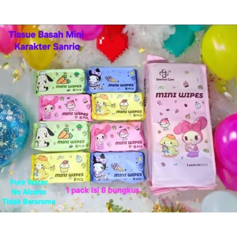 Jual Tissue Basah Mini Baby Wipes Travel 1 Paket isi 8 Pack dan Tissue ...