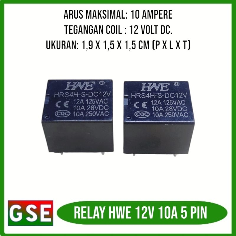 Jual Relay DC HWE 12V 10A 5pin/relay DC 12V 10A HWE 5 kaki | Shopee Indonesia