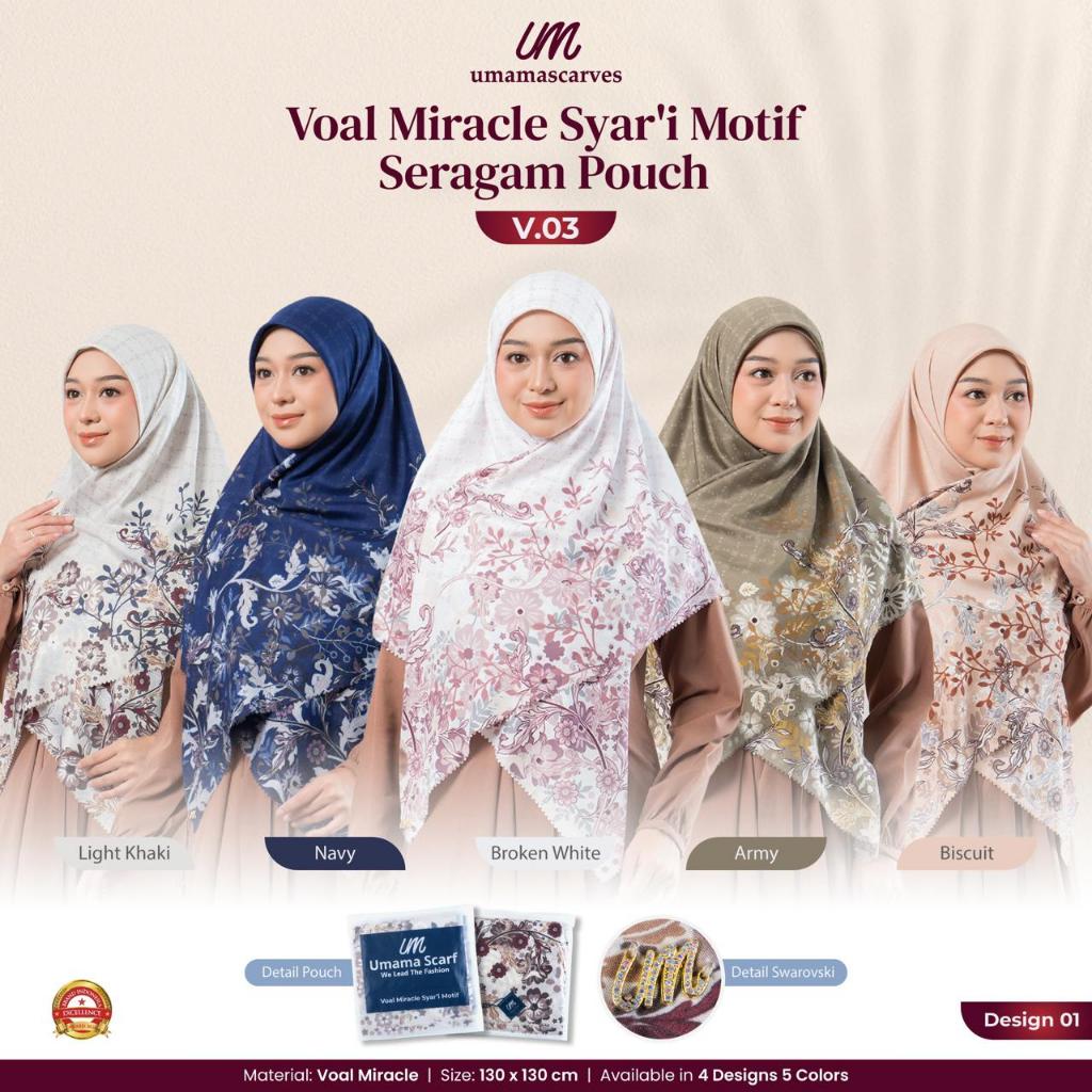 Jual Kerudung Segiempat Voal Miracle Motif Syar'i By Umama Hijab FREE POUCH Segi Empat Motif ...