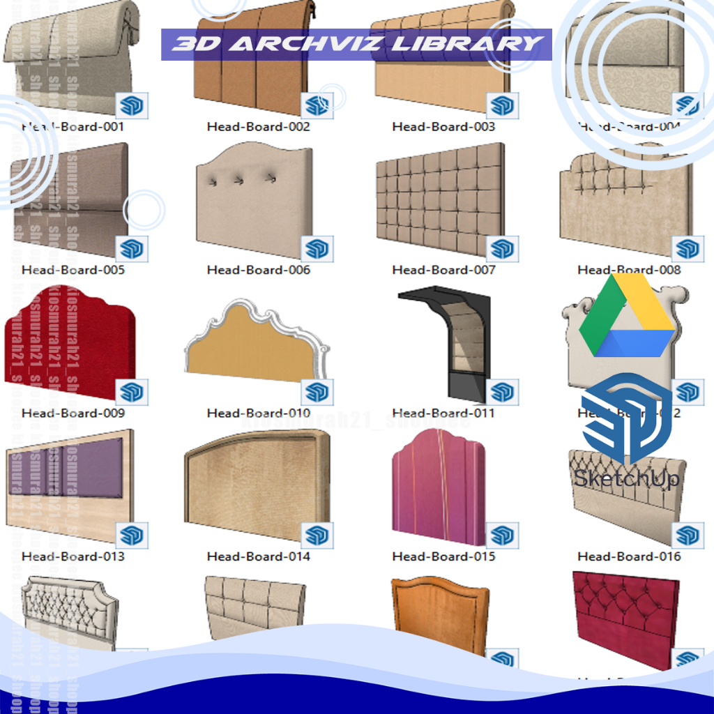 Jual 21 Head Board Sketchup Model Asset Library | Shopee Indonesia