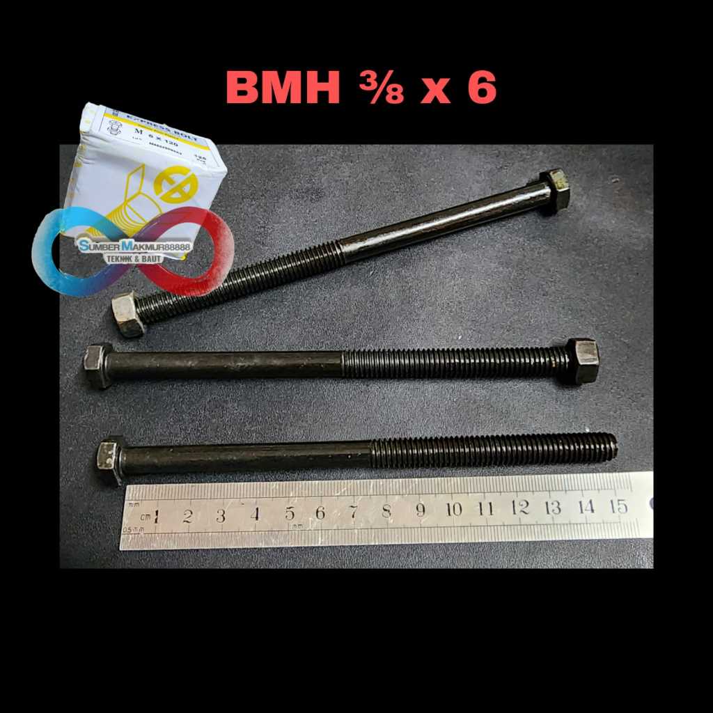 Jual BOX - Baut mur hitam (BMH) 3/8 x 6 inch ( Isi 75 pcs ) | Shopee ...