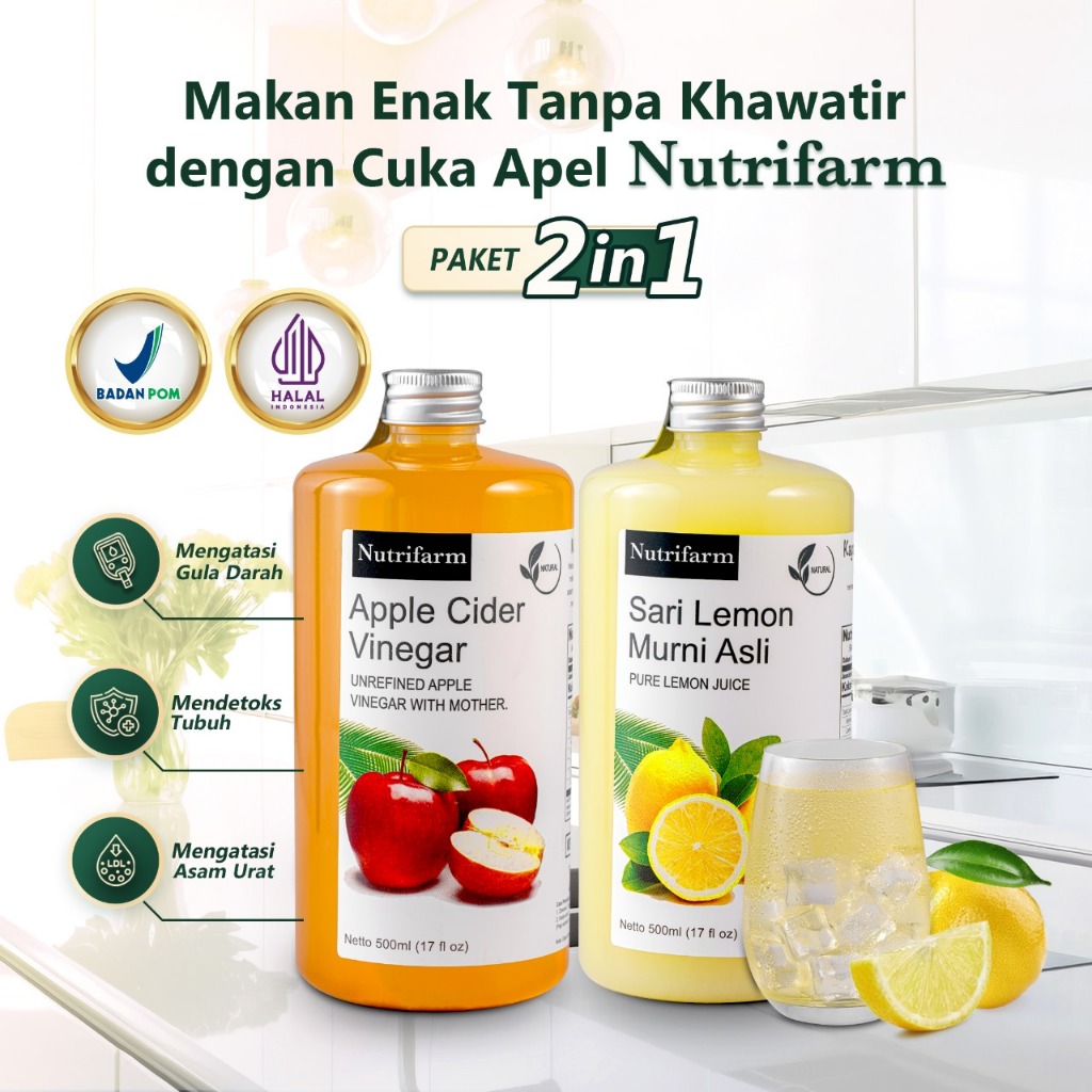 Jual CUKA APEL SARI LEMON PAKET 2 IN 1 ORIGINAL / APPLE CIDER VINEGAR ...