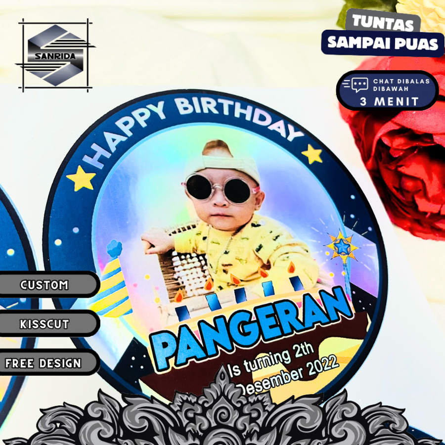 Jual 5-8 Stiker Hologram Ulang Tahun Anak Sticker Label Undangan Happy ...