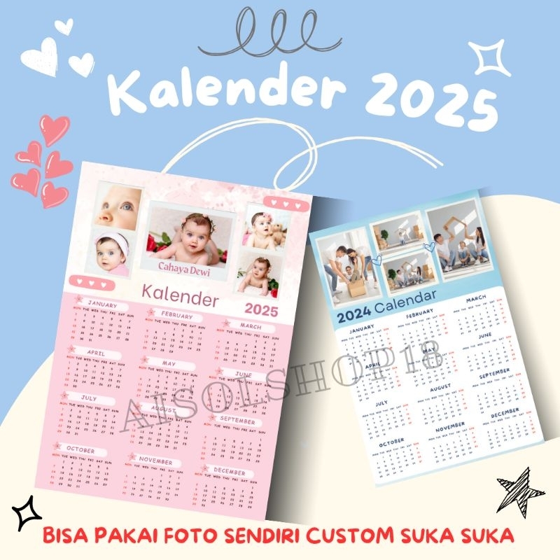 Jual Cetak Kalender Dinding Custom Foto Free Desain Ukuran A3 (30x42 ...