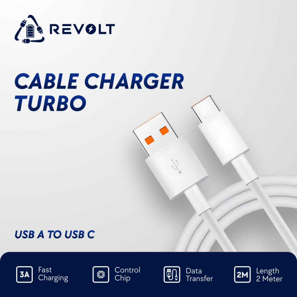Jual Revolt Kabel Data Fast Charging Turbo 2M USB A to USB C 3A / Cable ...
