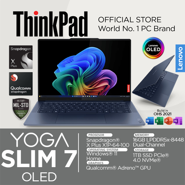 Jual Lenovo Yoga Slim 7 OLED Snapdragon X Plus X1P-64-100 16GB 1TB SSD Windows 11 OHS Touch ...