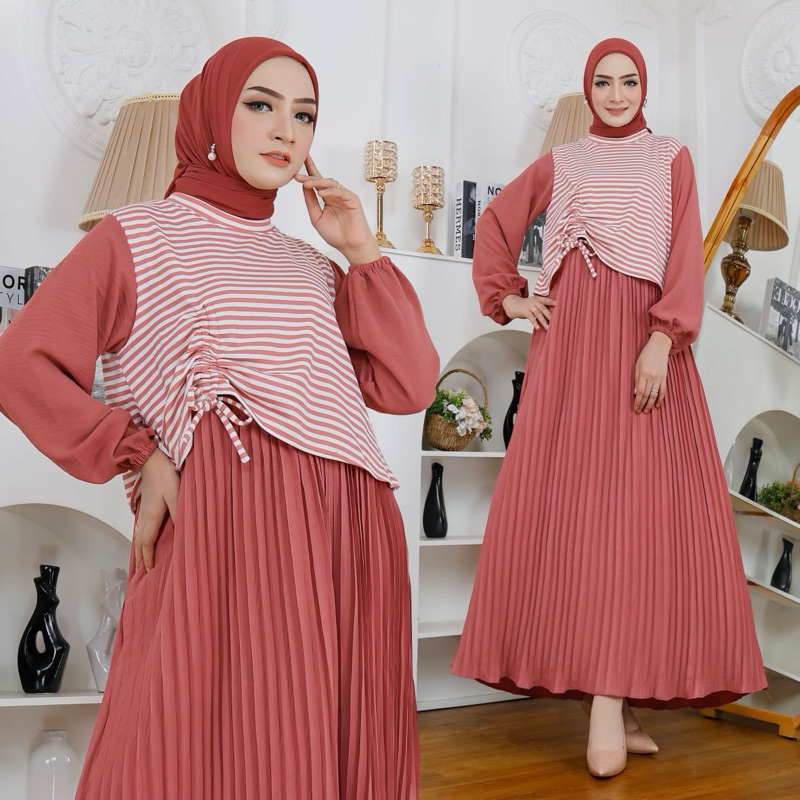 Jual Gamis salur modis 294 Mewah Rok Plisket Knit Cey Airflow Adem | Shopee Indonesia